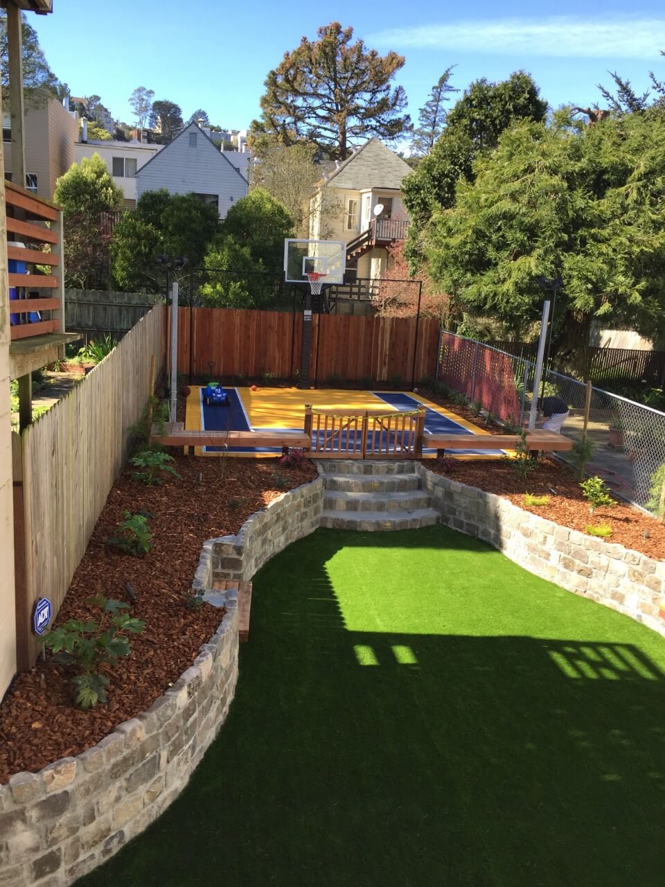 Backyard Landscaping: Private Sports Yard in the Sunset - Retaining Walls